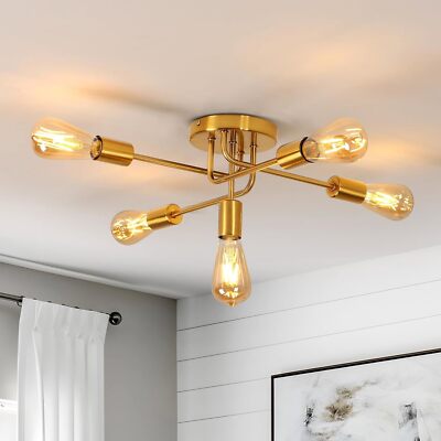 Sputnik Ceiling Light 5 Arms Chandeliers Gold Industrial Fitting Living ...