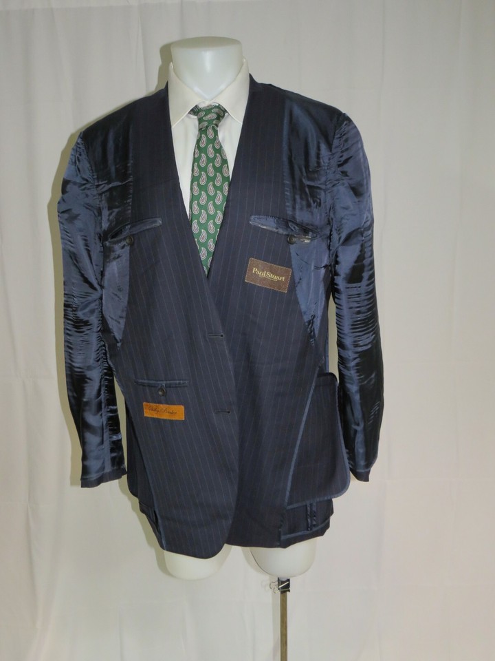 Paul Stuart Stuart III Silky Powder Navy Blue Pinstriped Two Button ...