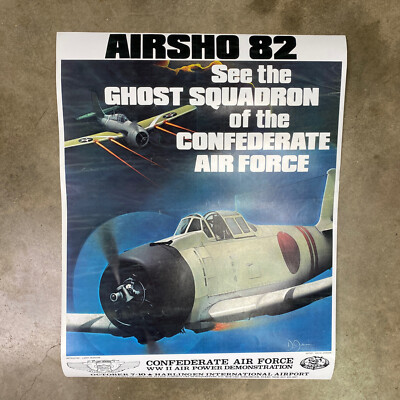 1982 Airshow Confederate Air Force Ghost Squadron Art Poster 18x23" WW2 ...