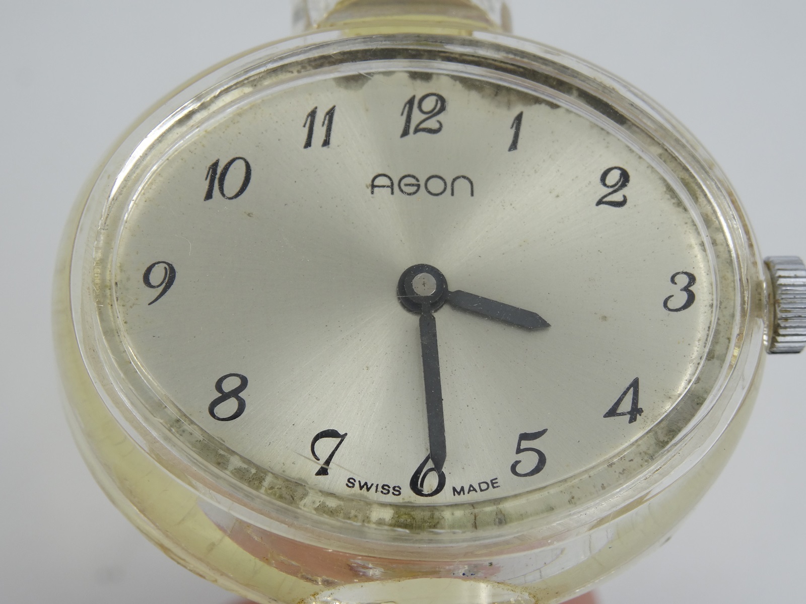 RARE 60s MODERNIST AGON SWISS ACRYL SEE THRU BACK LADIES MECHANICAL ...