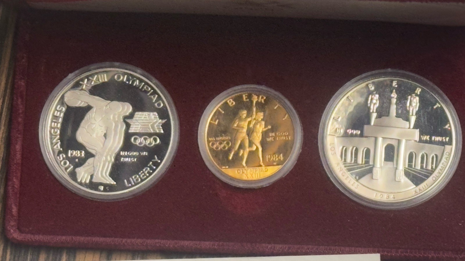1983 1984 US Mint Olympic 3 Coin Proof Set! $10 Gold & Two Silver ...