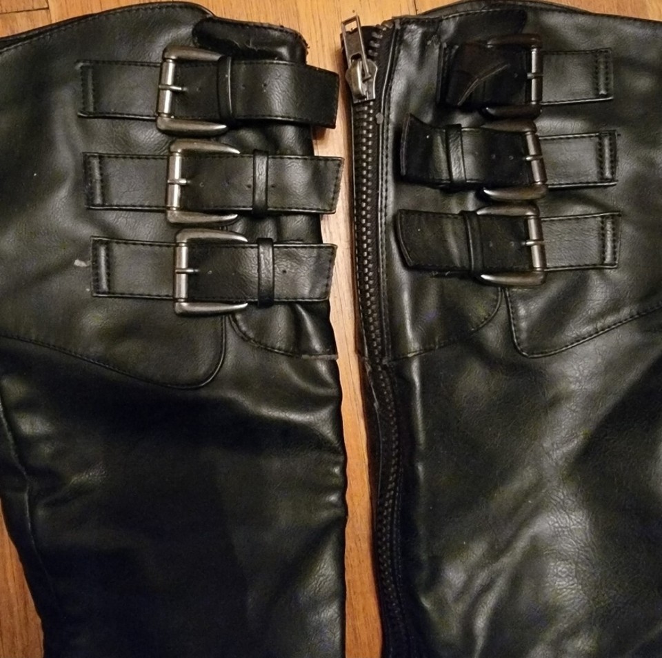 Black Pleather Buckled Boots | eBay