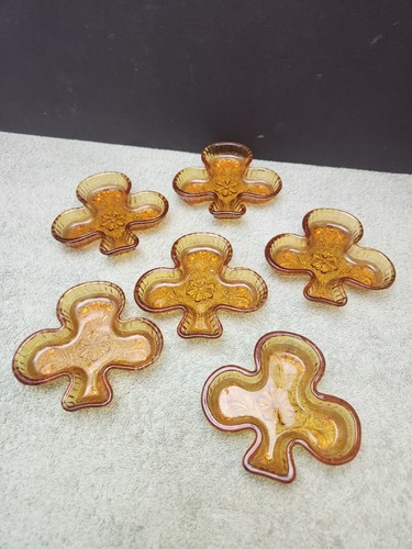 Tiara Indiana Amber Glass Club Clover Nut Candy Trinket Dishes Vintage ...