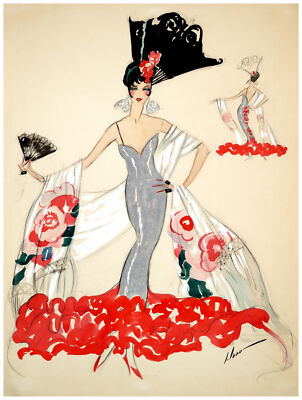 9851.Woman elegantly dressed.silver evening dress.POSTER.home decor ...