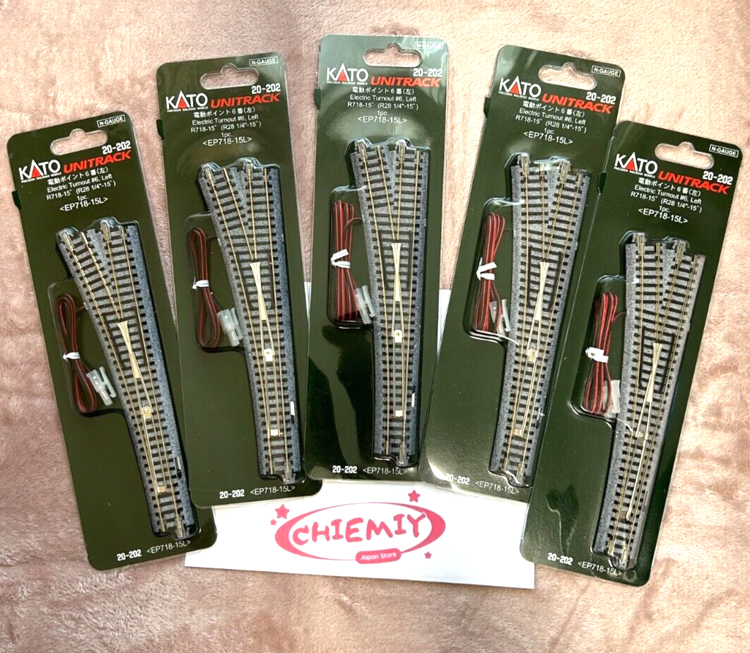 Kato 20-202 N Scale Unitrack Electric Turnout #6 Left Hand Set of 5 ...