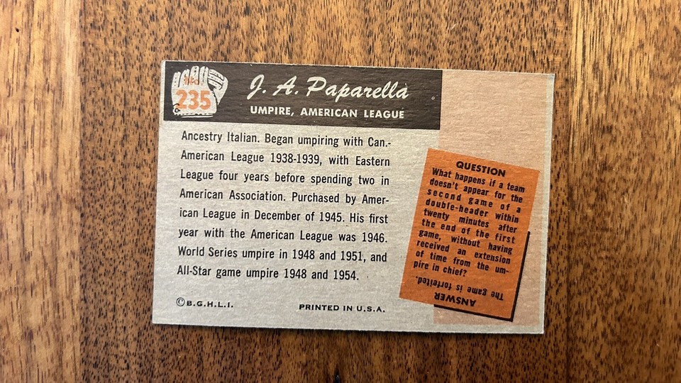 1955 Bowman Set-Break #235 Joe Paparella Umpire EX | eBay