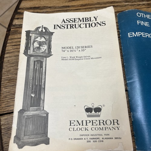 Vtg Emperor Clock Company Assembly Instructions Model 120Series And ...