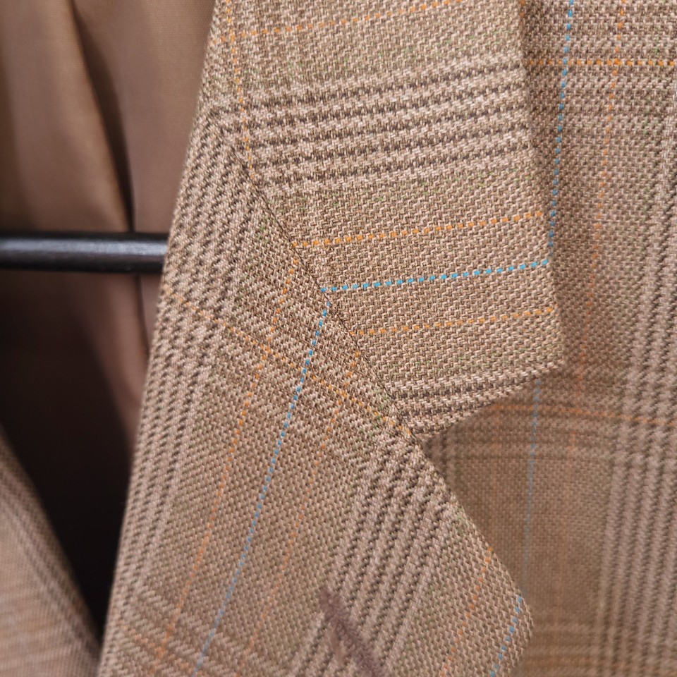 Dunn & CO Blazer Mens 40S Brown Checkered Wool Single Breasted Jacket ...