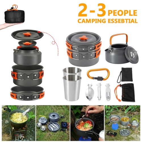 Outdoor Cooking Camping Scoop Kettle Pan Pot Cup Set Fishing Cookware ...