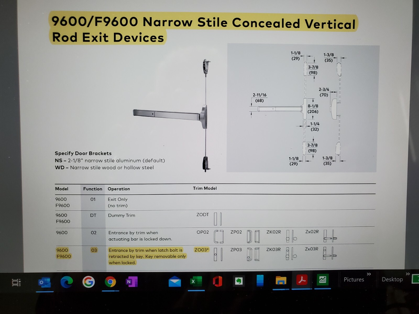 Dorma 9000 Exit Device Trim, ZO03, Raised Escutcheon Plate, 630 Finish ...