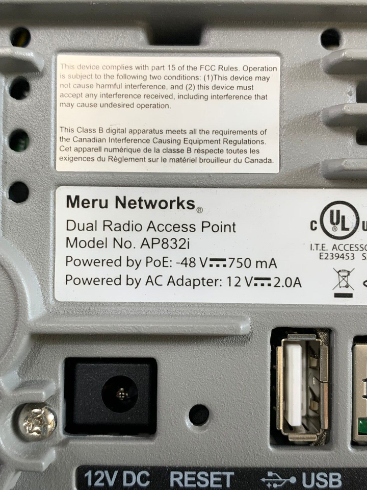 LOT OF 2: MERU NETWORKS AP832i DUAL BAND ACCESS POINT WALL MOUNT W/O AC ...