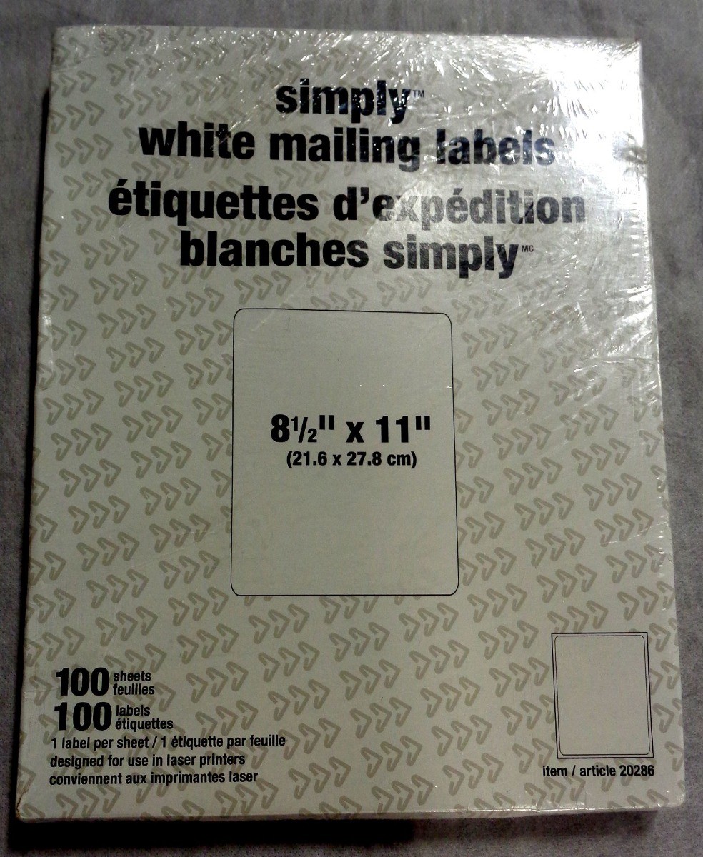 Simply white mailing labels 100 sheets 8 1/2" x 11' (21.6 x 27.8cm ...
