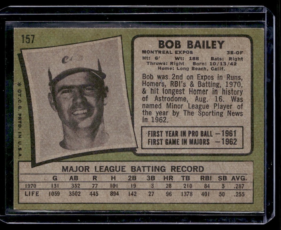 1971 Topps #157 Bob Bailey Montreal Expos EX+ Baseball Card *B293 | eBay