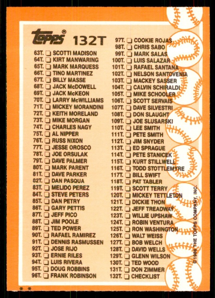 1988 Topps Traded. Checklist 1T-132T Baseball Cards #132T | eBay