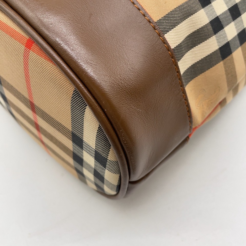 Auth Burberry Nova Check Shadow Horse Canvas Leather Beige Shoulder Bag ...