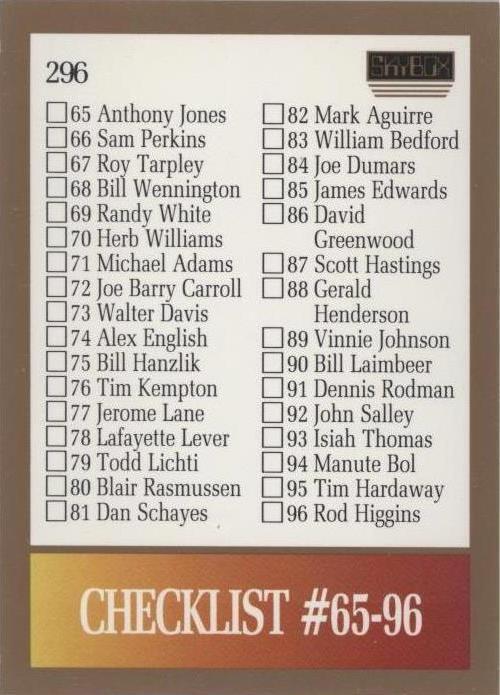 1990-91 Skybox - Checklist #296 for sale online | eBay