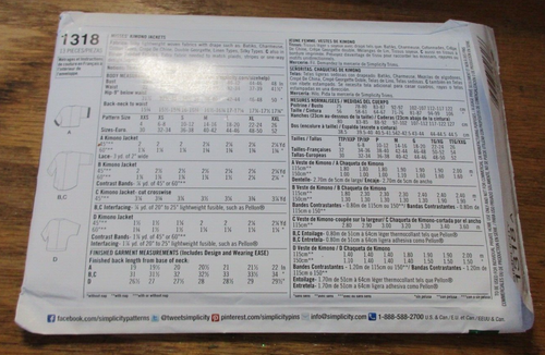 Simplicity Sewing Pattern 1318 Aka 0638 Fall Fashion Kimono Jackets ...