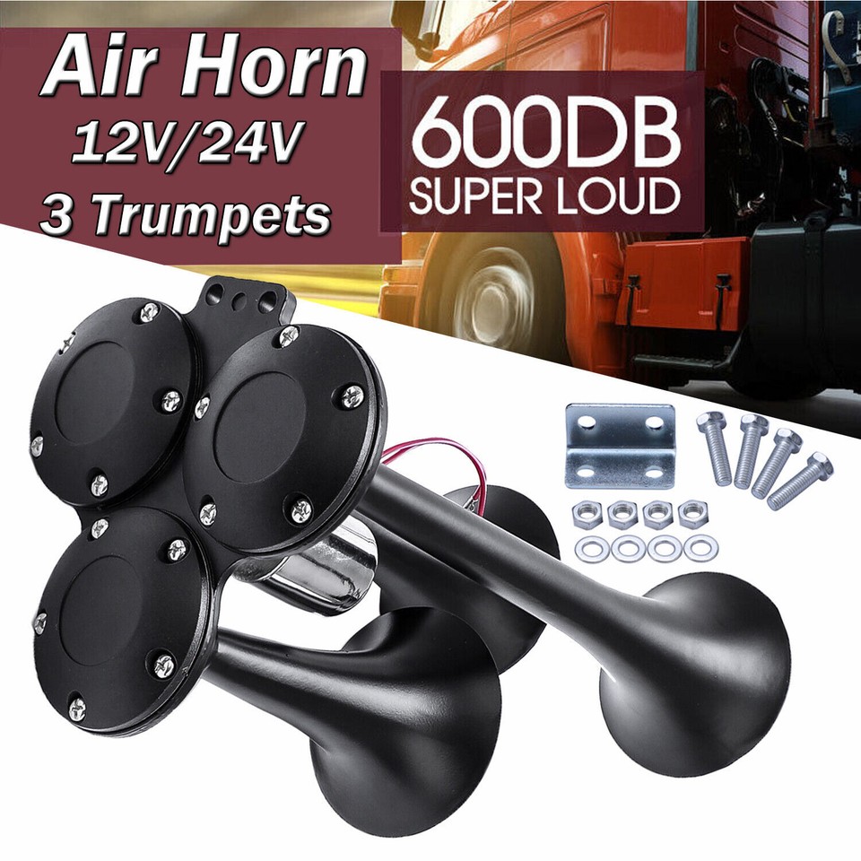 600DB Train Horn Super Loud 3 Trumpet Air Horn Kit For Semi Truck Boat ...