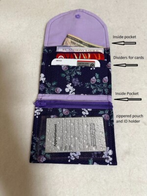 Handmade Purple Majesty Calic Cotton Fabric trifold wallet / Billfold w ...