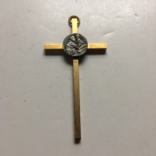 Vintage 60s Gold Toned Brass Saint Anthony Coin Crucifix Cross Wall ...
