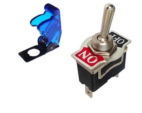 1 PC SPST ON/OFF 2P TOGGLE SWITCH 20AMP@125V TRANS-BLUE FLIP COVER #66 ...