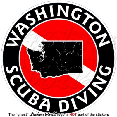 WASHINGTON Scuba Diving Drapeau-Carte Forme USA 100mm Vinyle ...