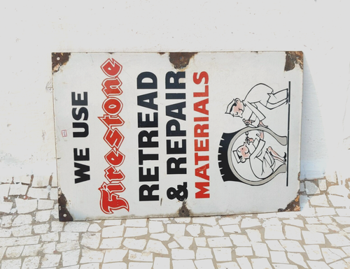 Antique Firestone Retread & Repair Materials Advertising Enamel Sign ...