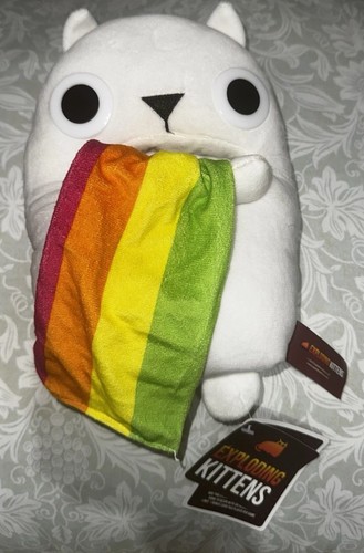 Exploding Kittens Rainbow Throw-up Tongue Ralphing Cat White 10" Plush ...