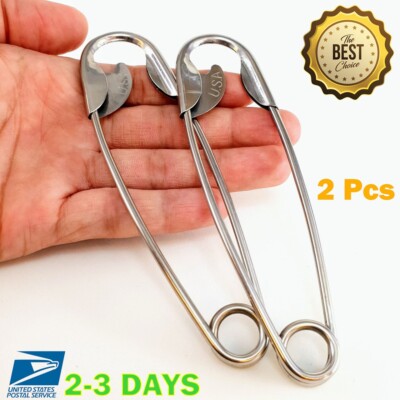 2 Pcs Super Heavy Duty Jumbo 5" Safety Pins Stainless Steel Crafting ...