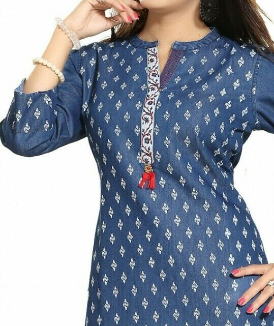 Denim Cotton Printed Designer Tunic Women Ethnic Kurti Tunic Shirt ...