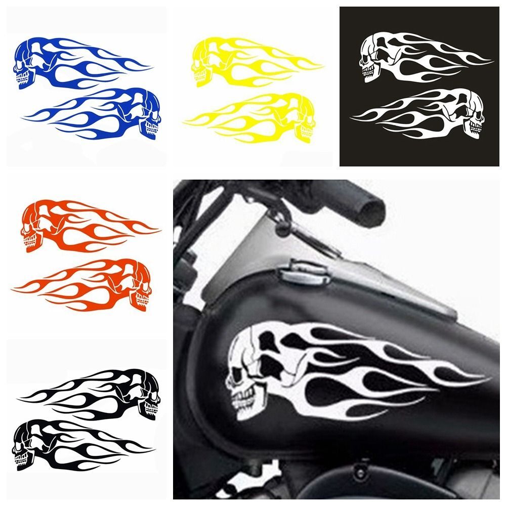 Motorcycle Ornament Helmet Decration Flame Skulls Decals 3D Fuel Tank ...