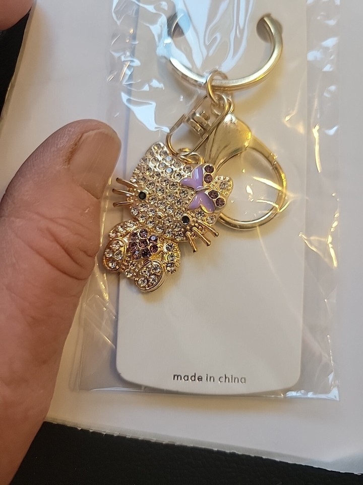 Kitty Keychain Handbag Charm NWT Rhinestones Lavender Bow | eBay