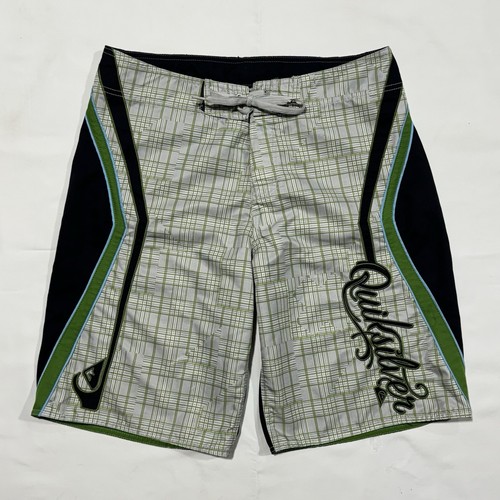Vintage 90s Y2K Quicksilver Green Plaid Board Swim Shorts Surf Wear ...