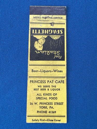 Princess Pat Café York Pennsylvania VTG Matchbook Cover Lt#2435 | eBay