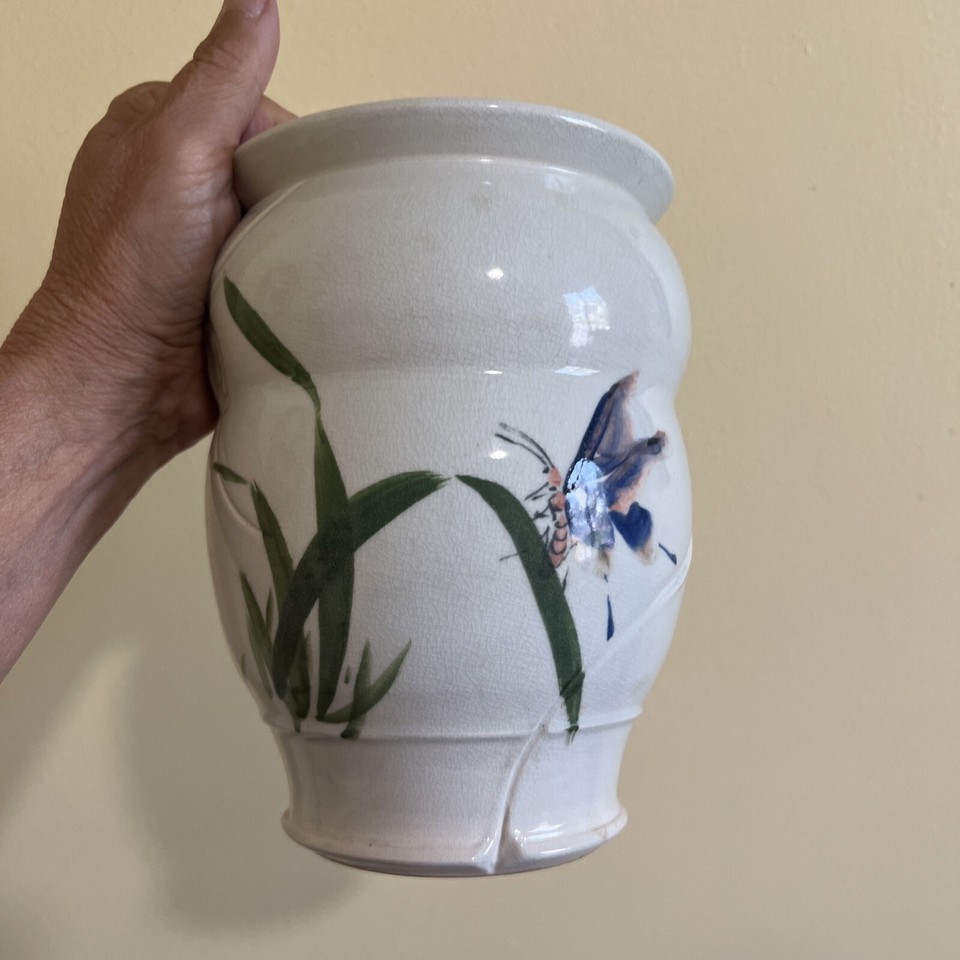 Mike Dalton Signed Pottery Vase 7.5” Butterfly Incised Art Studio ...