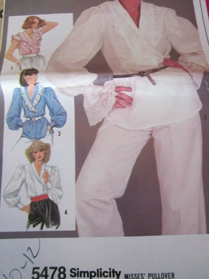 VINTAGE Simplicity 5478 SEW PATTERN Misses BLOUSE TOP 4 Styles SZ 10-12 ...