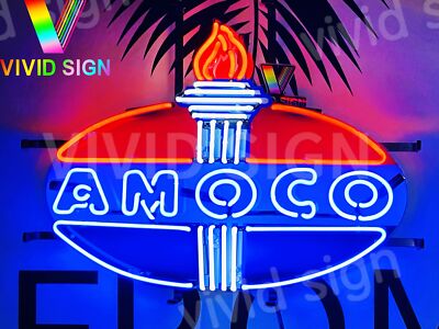 Amoco Oil Gas Gasoline 20"x15" Lamp Neon Light Sign With HD Vivid ...