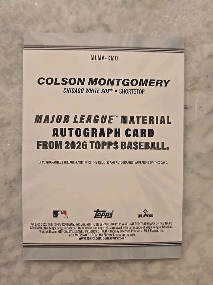 2026 Topps Colson Montgomery Rookie Patch Auto Major League Material ...