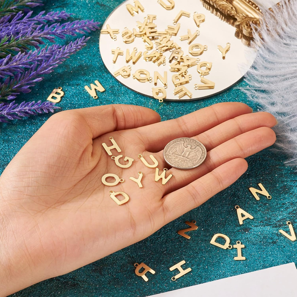 Stainless Steel Letter Charms 18K Gold Plated Alphabet Pendants Initial ...