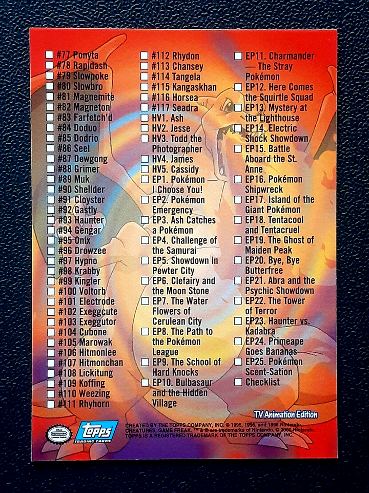CHECKLIST (PIKACHU & ASH) 2000 TOPPS POKEMON TV ANIMATION SERIES 2 #NNO ...