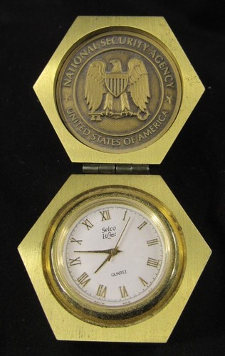 Brass NSA Coin Travel Clock Selco LeCrest not running | eBay