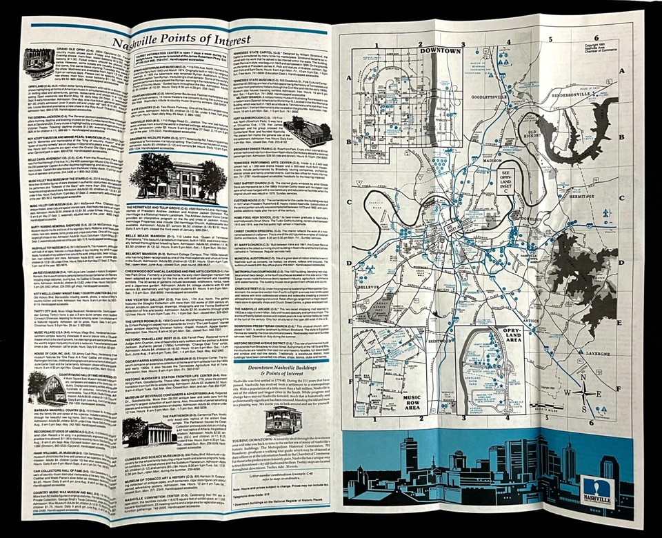 1991 Nashville TN Commerce Chamber Vintage Travel Map Pocket Guide ...