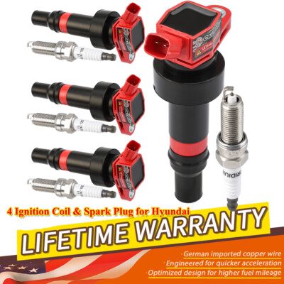 Set of 4 Ignition Coil UF652 & Spark Plug for Hyundai Accent Kia Rio ...