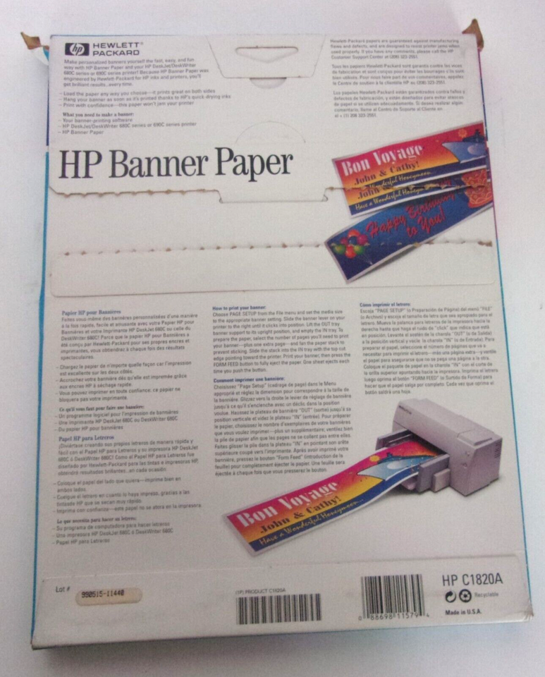 HP Hewlett Packard Party Banner Paper C1820A ~Makes up to 15 Five Foot ...