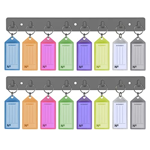 Key Tag Rack w/ 8 Keyring Tags (Self-Adhesive Key Storage Rack) (2 Pack ...