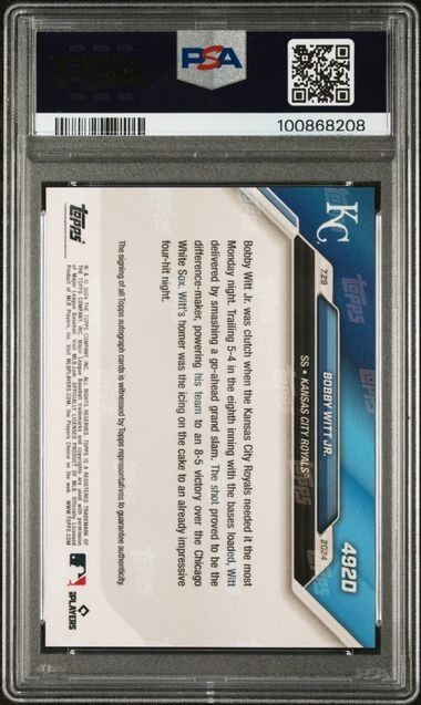 PSA 10 BOBBY WITT JR. 2024 Topps NOW On Card Autograph Red /10 #492D ...