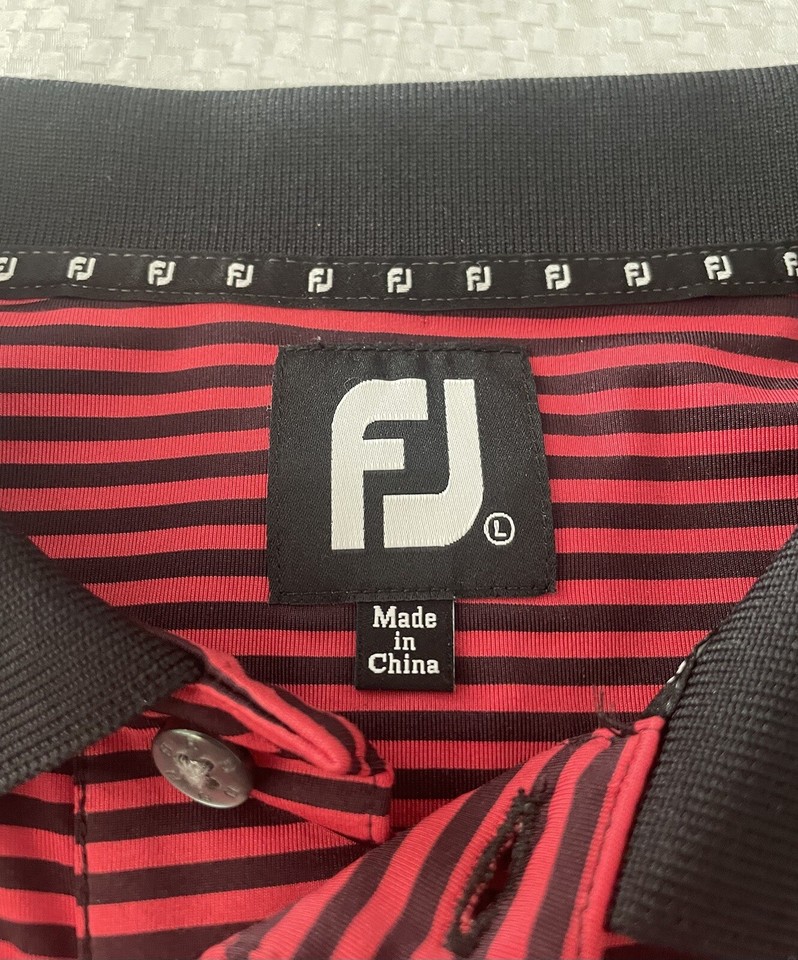 Footjoy Polo Golf Shirt Short Sleeve Titleist Logo Red Black Stripe ...