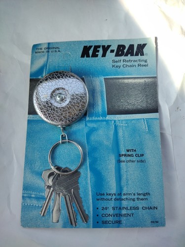Vintage Key-Bak Retractable Stainless Chain Key Ring with Belt Clip ...