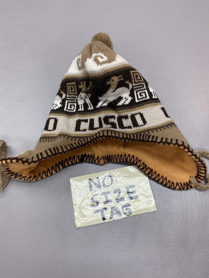Cusco Peru Hat Beanie Fitted Mens One Size Brown Llama Alpaca Earflap ...