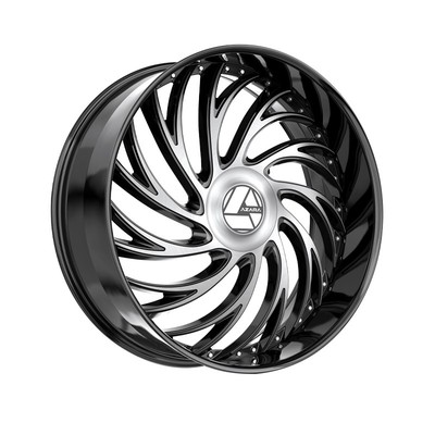 (1) Azara AZX-101 Gloss Black & Machined 28X9.5 Blank 78.1 Hub 15 ...